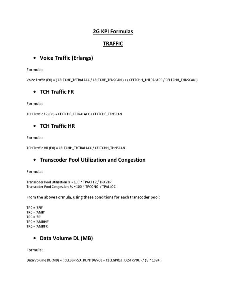 2G KPI Formulas Guide | PDF | Information Technology | Electronics