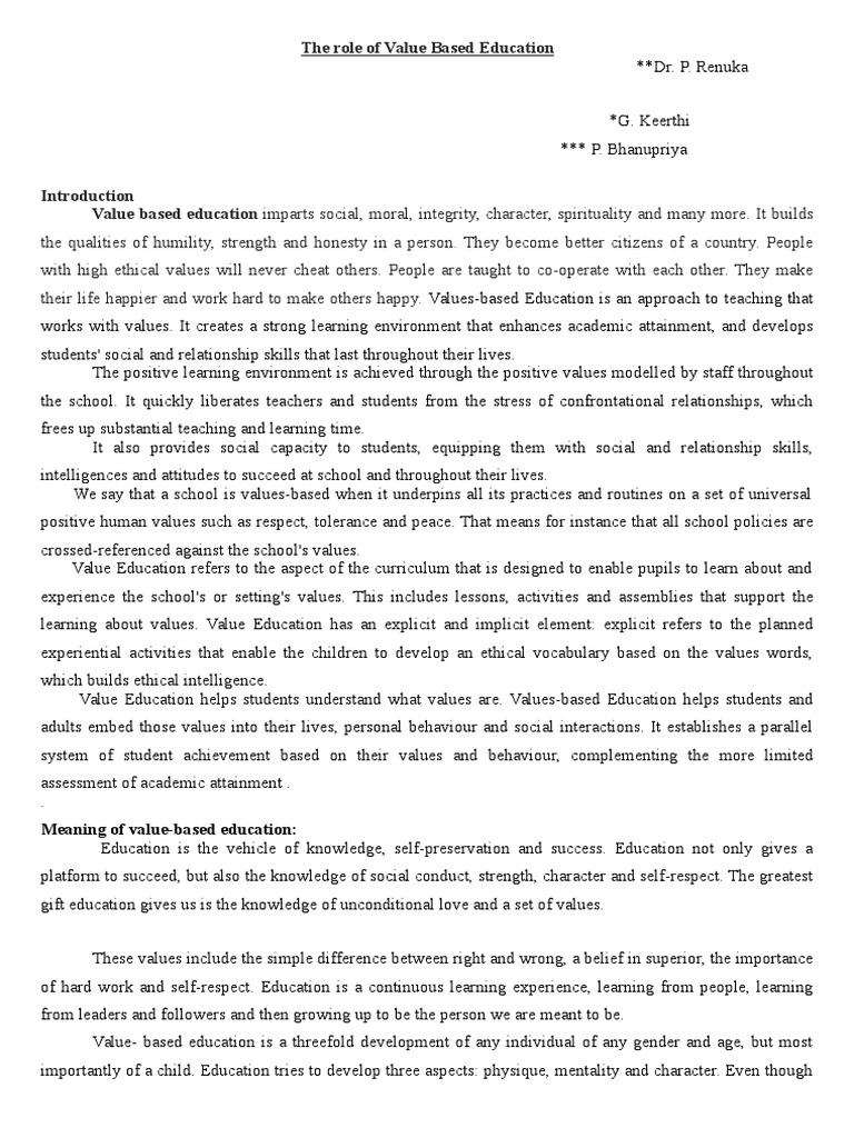 The Role of Value Based Education | PDF | Value (Ethics) | Motivation