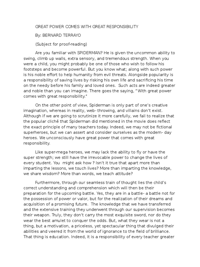 Teacher's Power and Responsibility | PDF | Spider Man | Teachers