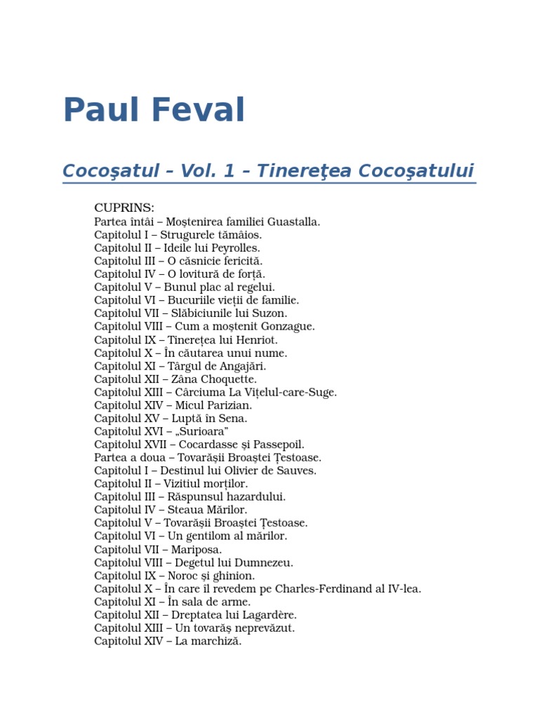 Paul Feval - Cocoşatul - 1 - Tinereţea Cocoşatului | PDF