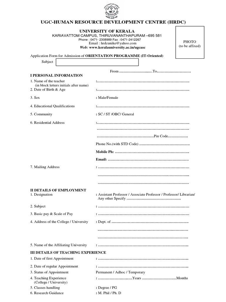Application Form For Orientation Programme | PDF