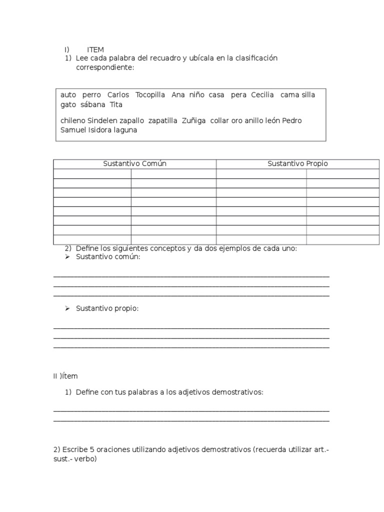 Prueba Sustantivos y Adjetivos 3 Basico | PDF