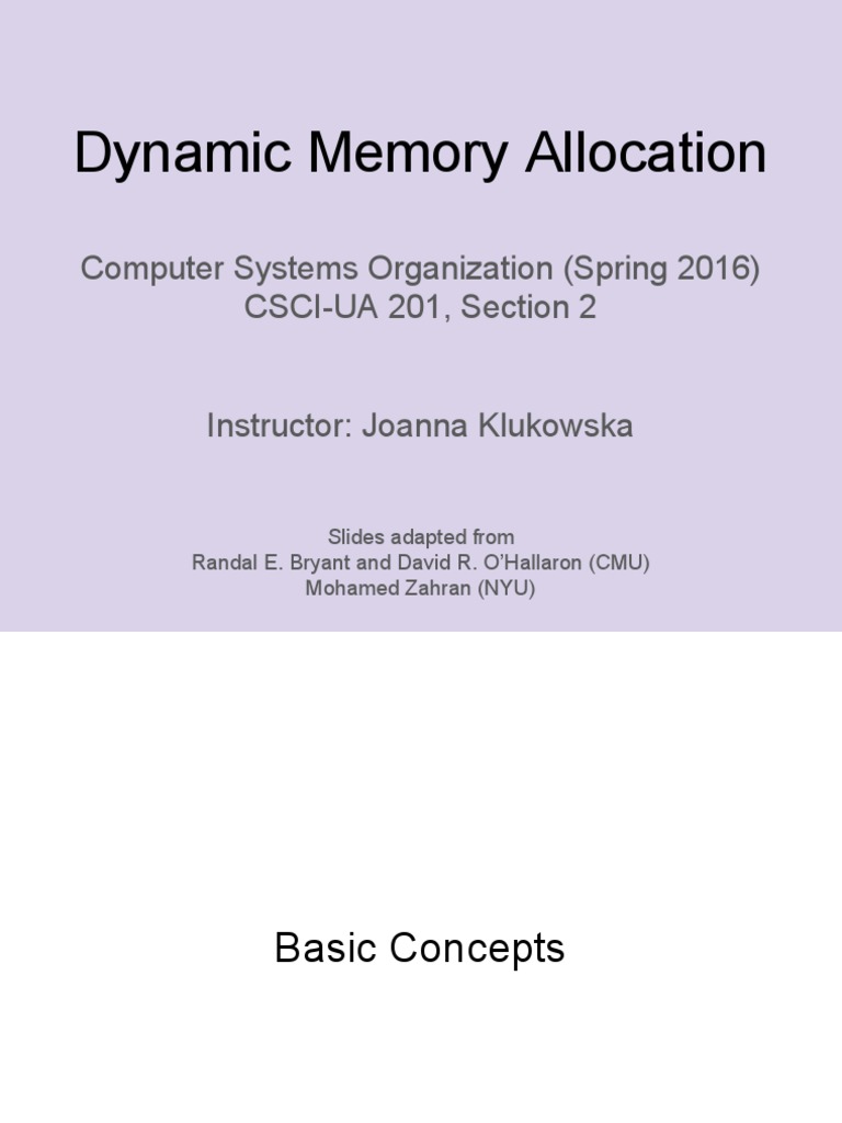Lecture08 Memory Allocation | PDF | Pointer (Computer Programming) | Operating System Technology