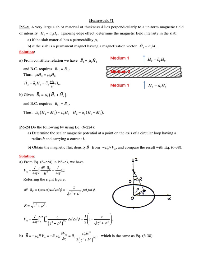 EM2 103 HW1 sol.pdfاندلسي | PDF | Magnetic Field | Flux