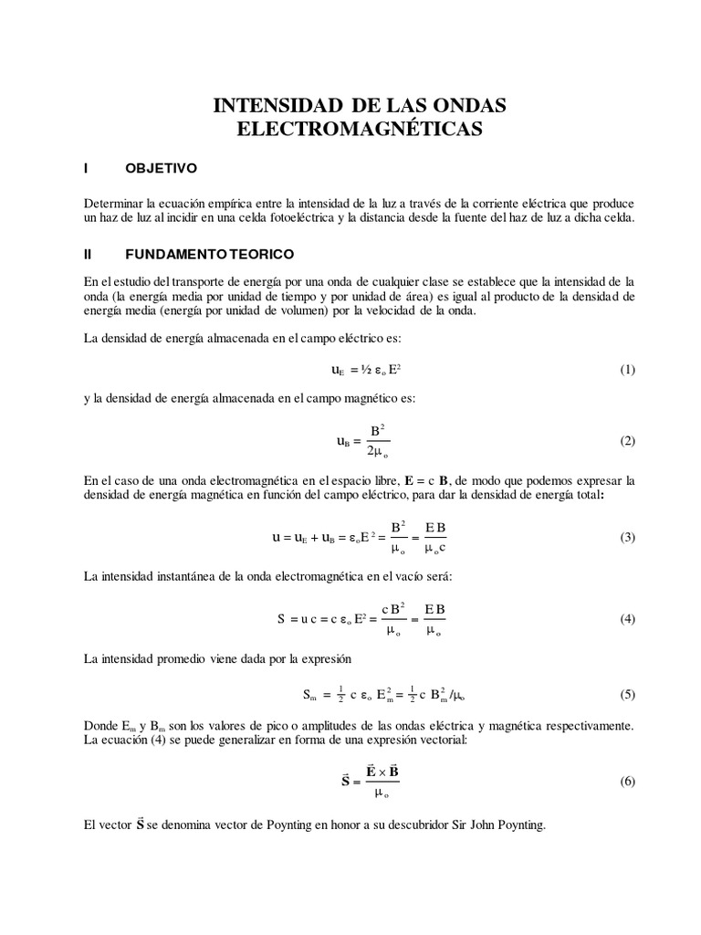 Intensidad de Ondas Electromagnéticas | PDF | Radiación ...