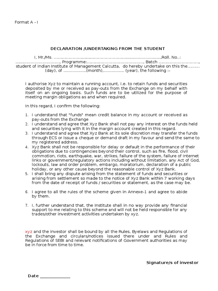 Self Declaration For Students Format | PDF | Investing | Investor
