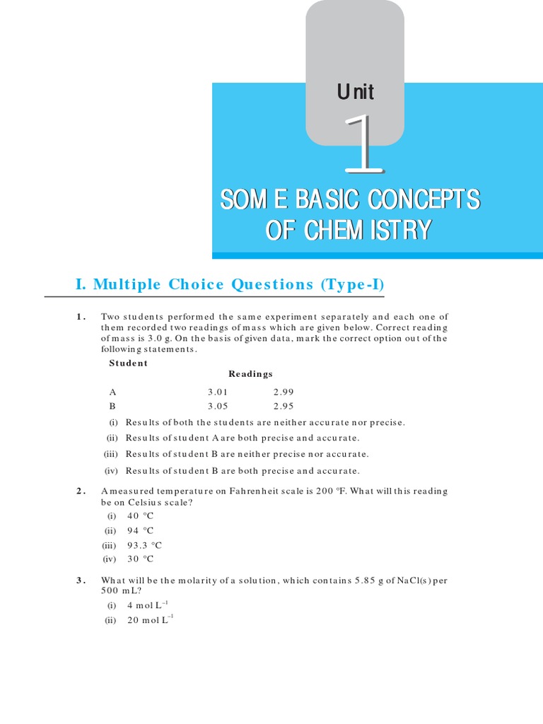 11 Chemistry Exemplar Chapter 1 | PDF | Mole (Unit) | Molar Concentration
