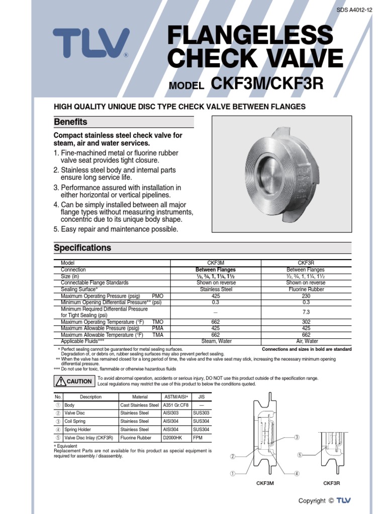 TLV Check Valve Ckf3m | PDF | Valve | Hydraulic Engineering