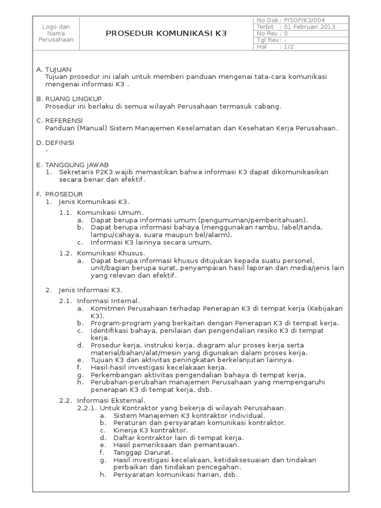 Prosedur Komunikasi K3 | PDF