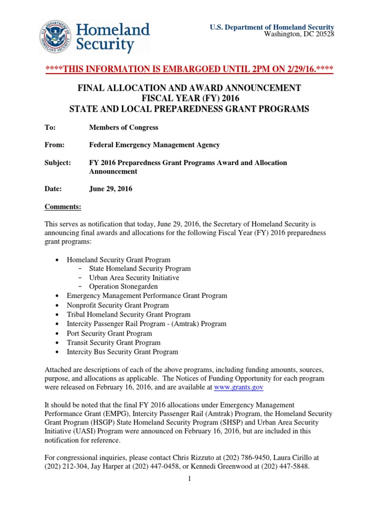 FY 2016 Final Allocation and Award Announcement State and Local ...