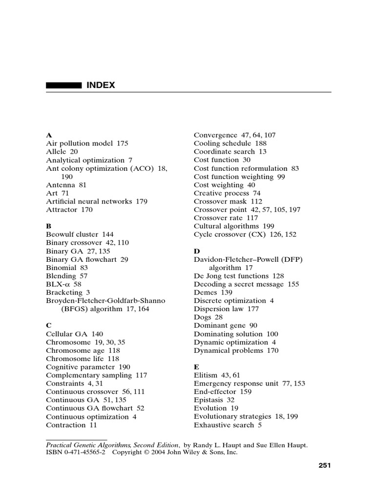 Index: Practical Genetic Algorithms, Second Edition, by Randy L. Haupt ...