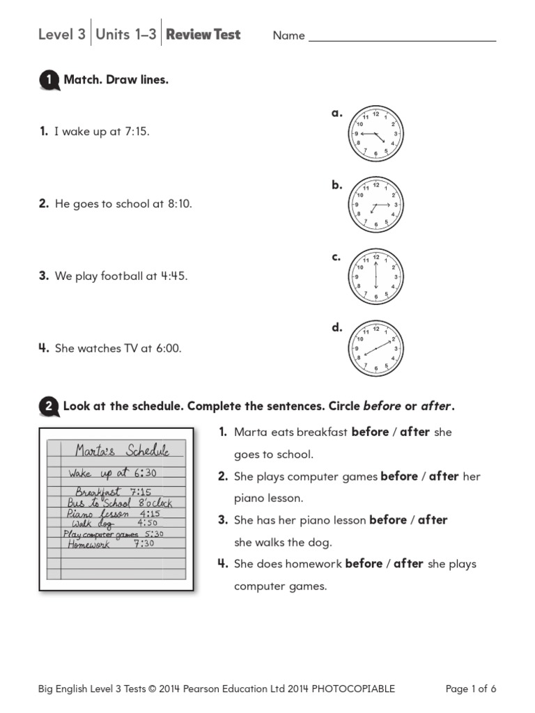 299166630 Longman Pearson Big English Level3 Revision Test Units 1 2 3