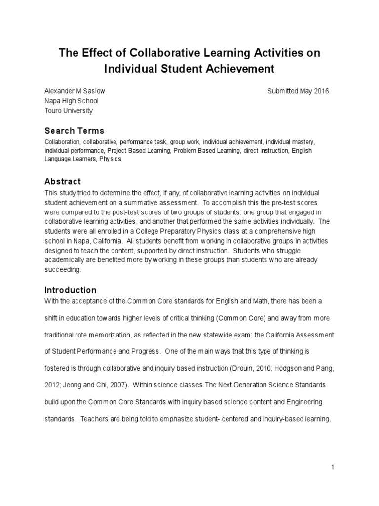The Effect of Collaborative Learning Activities On Individual Student ...