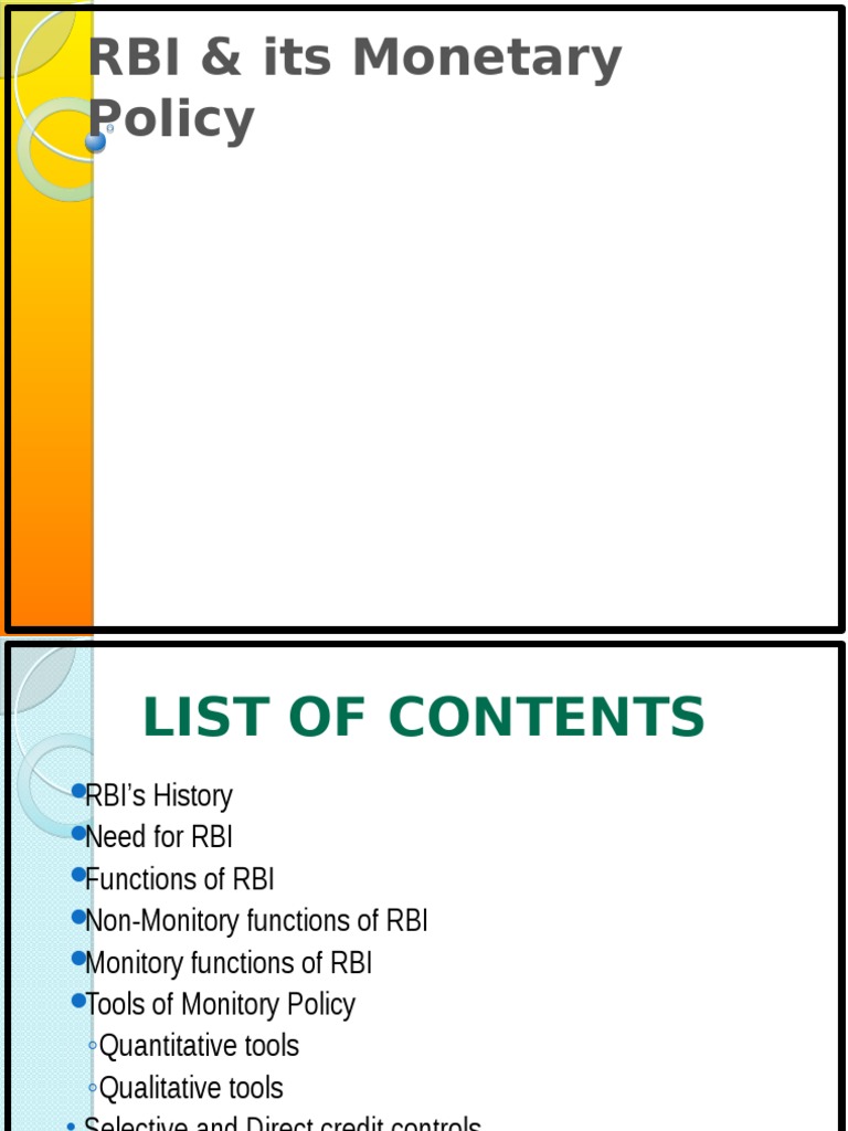 Regulatory Role of RBI and Its Monitory Policy | PDF | Reserve Bank Of ...