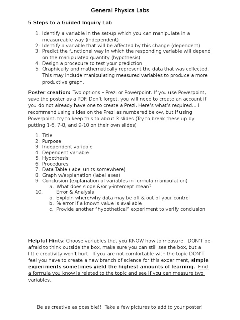 Guided Inquiry Lab Steps in Physics | PDF | Dependent And Independent ...