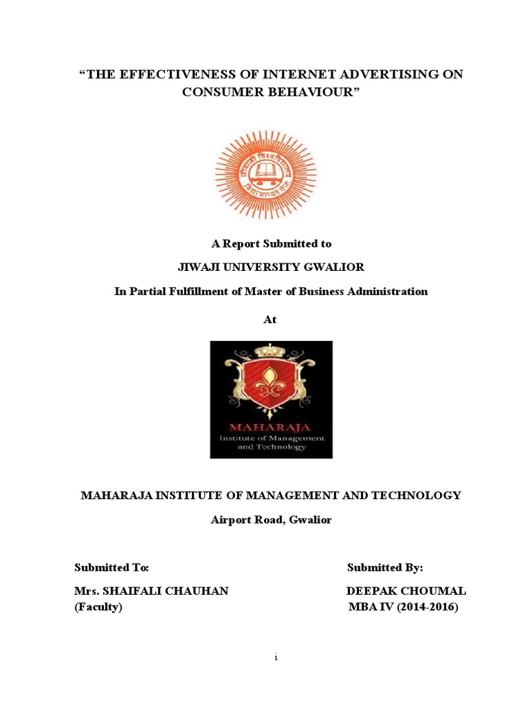Mba Research Project Report | PDF | Consumer Behaviour | Promotion ...