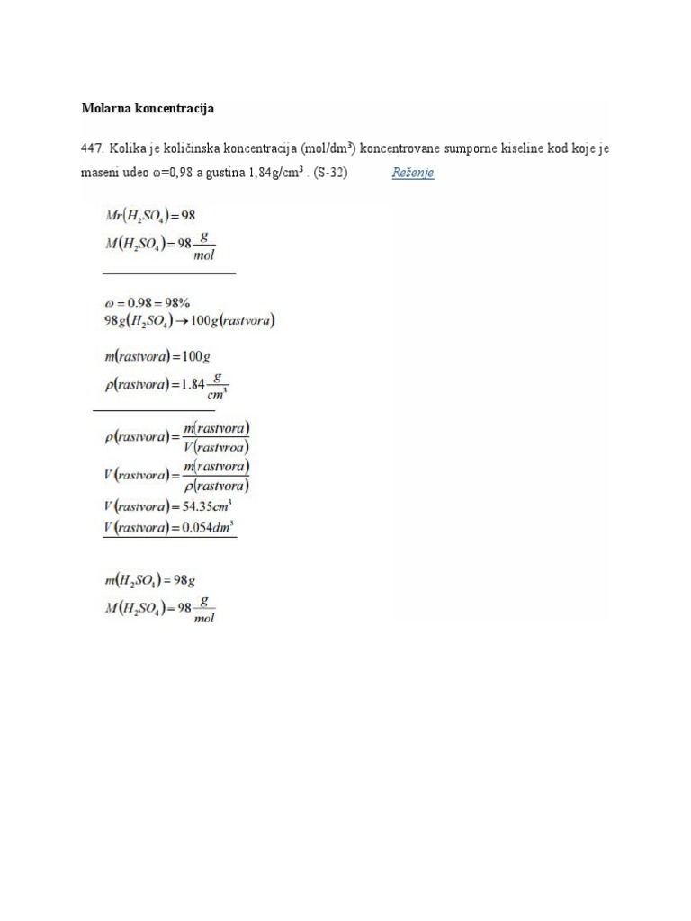 Molarna Koncentracija | PDF
