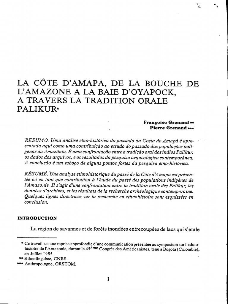 Ethnohistoire des Palikur en Amapá | PDF | Peuples indigènes des ...