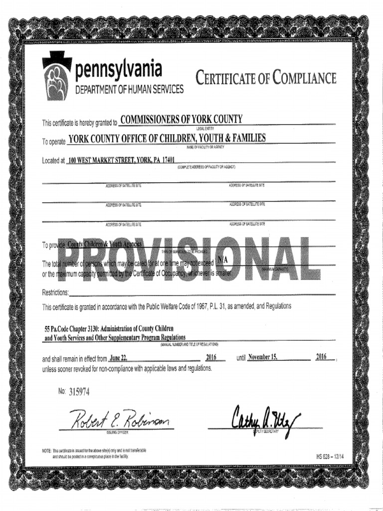 York County CYS Fourth Provisional License | PDF