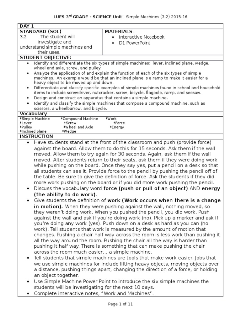 Simple Machines Lesson Plan | PDF | Machines | Lever