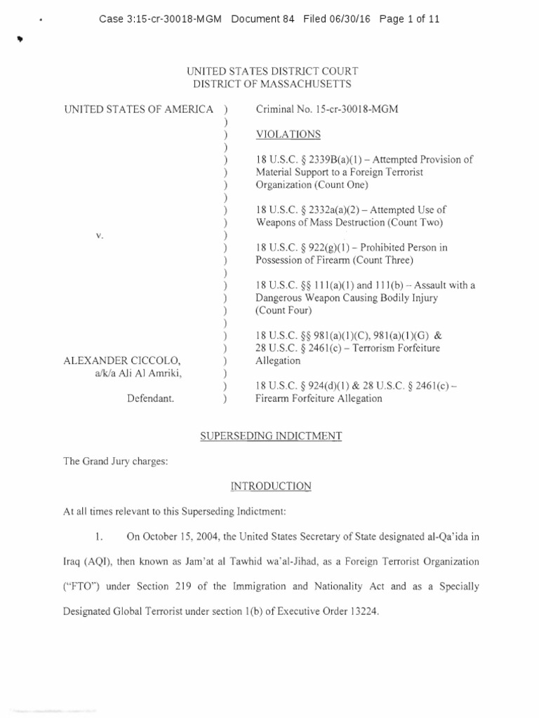 Ciccolo Superseding Indictment | PDF