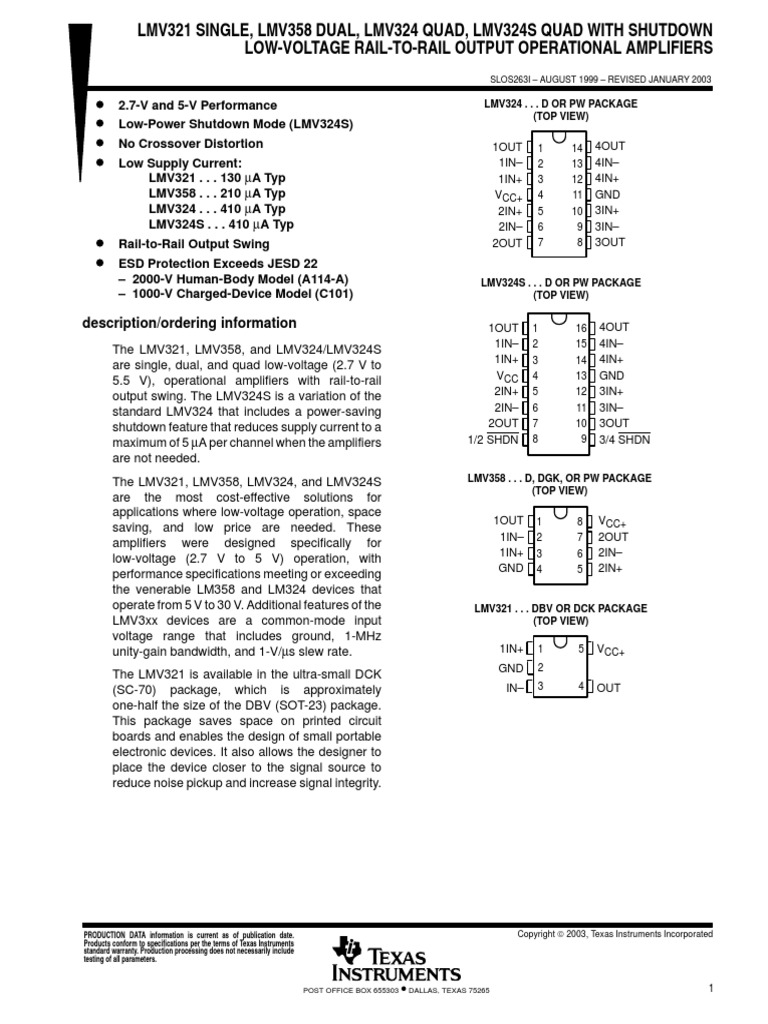 LMV358 | PDF | Amplifier | Operational Amplifier