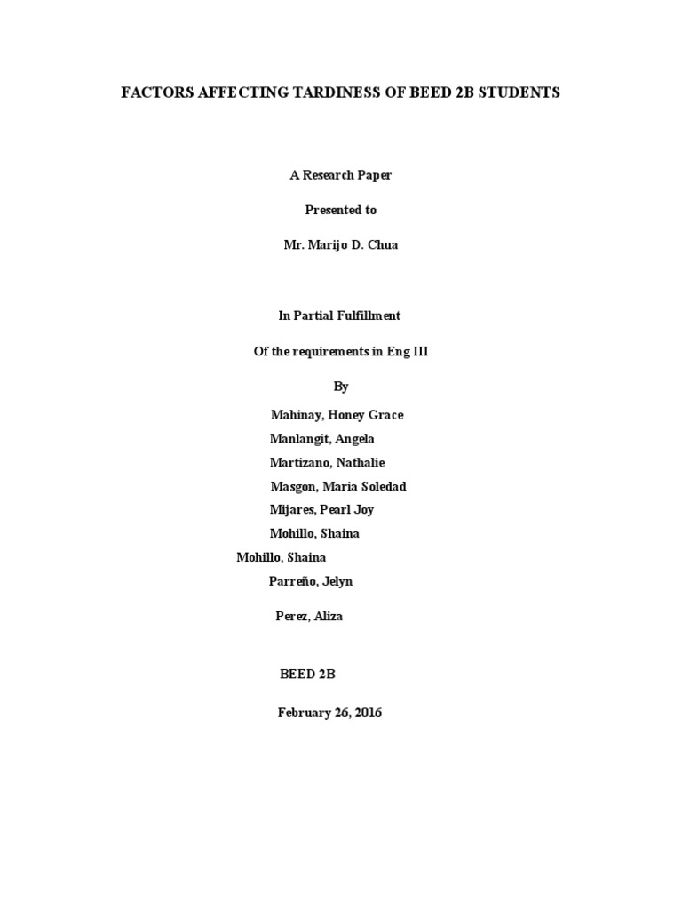 Factors Affecting Tardiness of Beed 2b Students | PDF