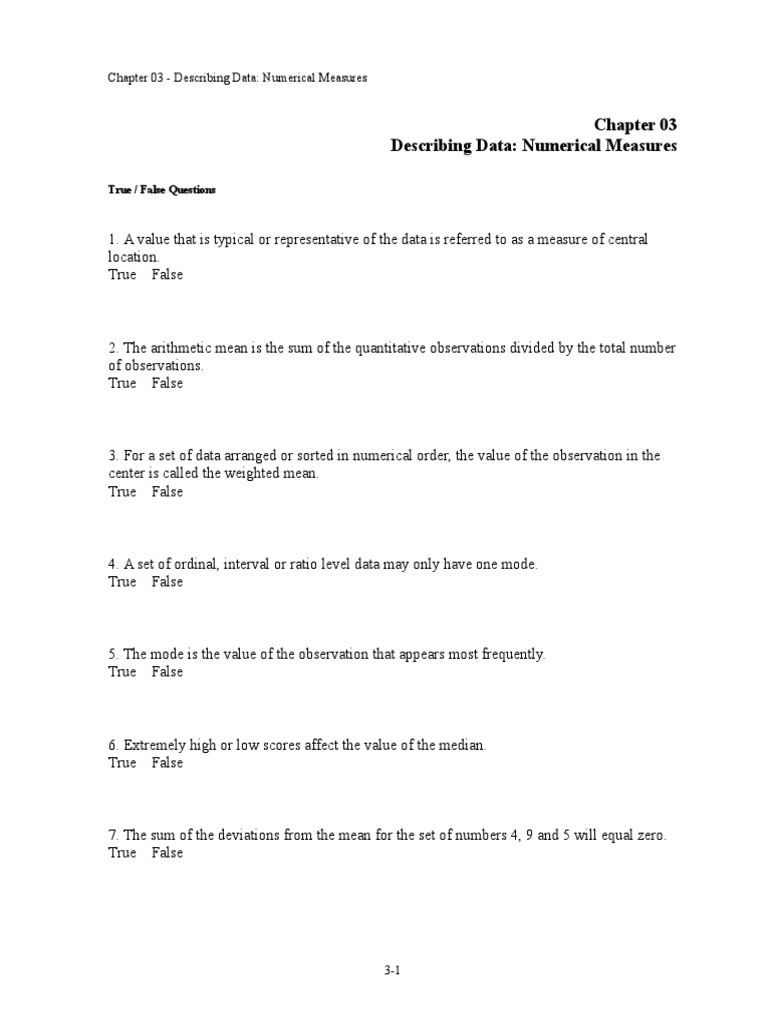 Chap003 Describing Data Numerical Measures | PDF | Arithmetic Mean ...