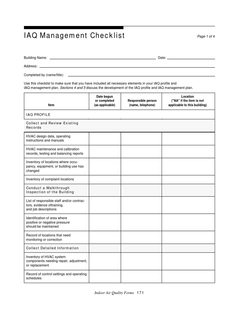 IAQ Management Checklist Template | PDF | Hvac | Ventilation (Architecture)