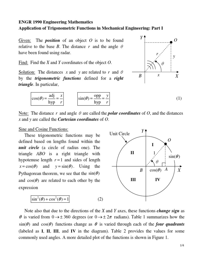 ENGR 1990 Application of Trigonometry in Mechanical Engineering Part I ...