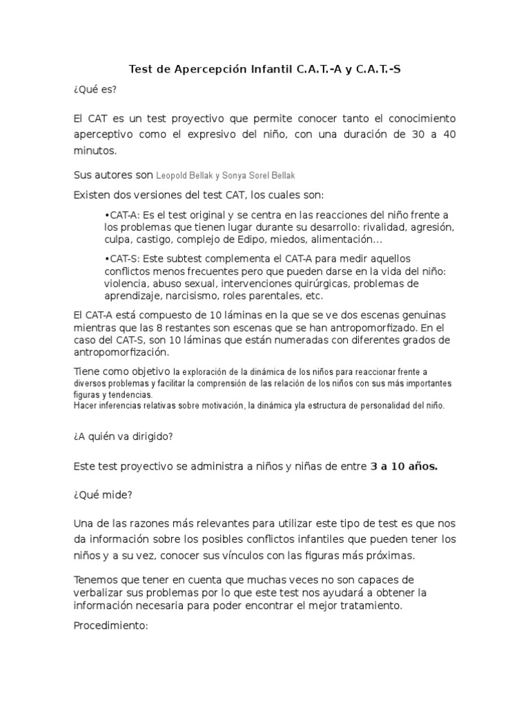 Test de Apercepción Infantil CAT | PDF | Complejo de Edipo ...