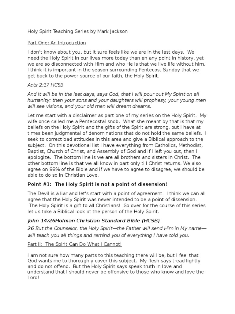 Holy Spirit Teaching Series | Download Free PDF | Pentecost | Acts Of ...