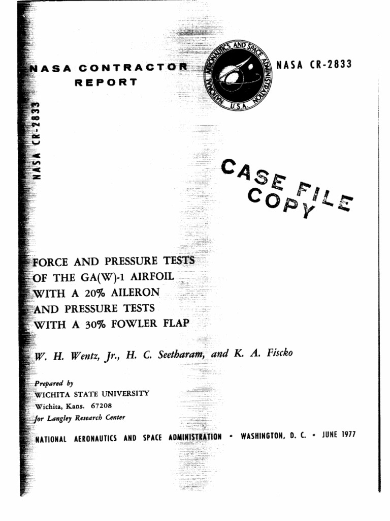 Force and Pressure Tests of The Ga (W) - 1 Airfoil PDF | PDF | Lift ...