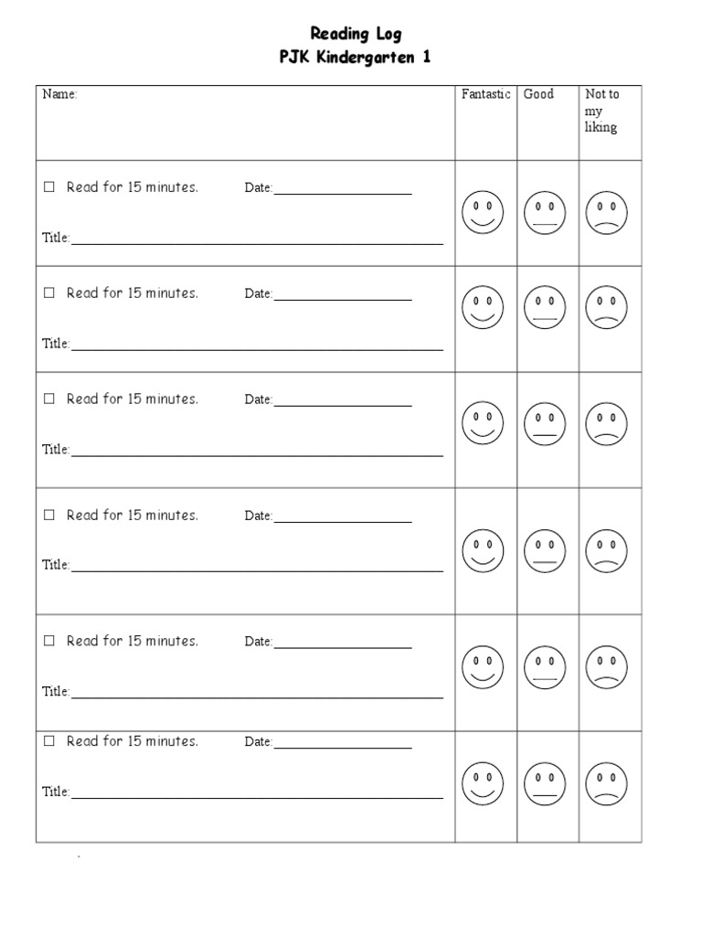 Reading Log PJK Kindergarten 1 | PDF