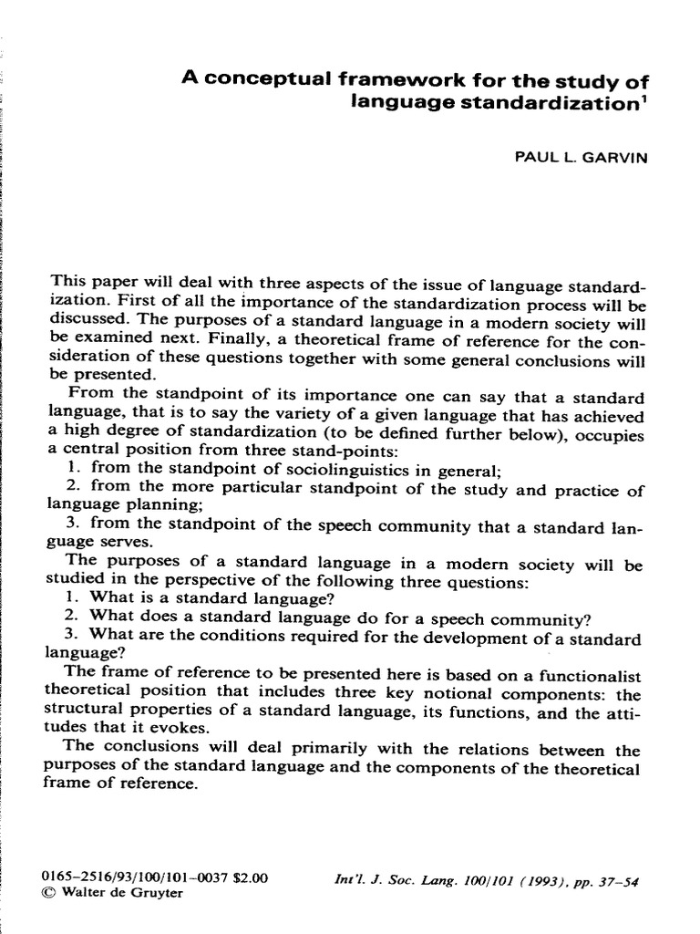 A Conceptual Framework For The Study of Language Standardization | PDF