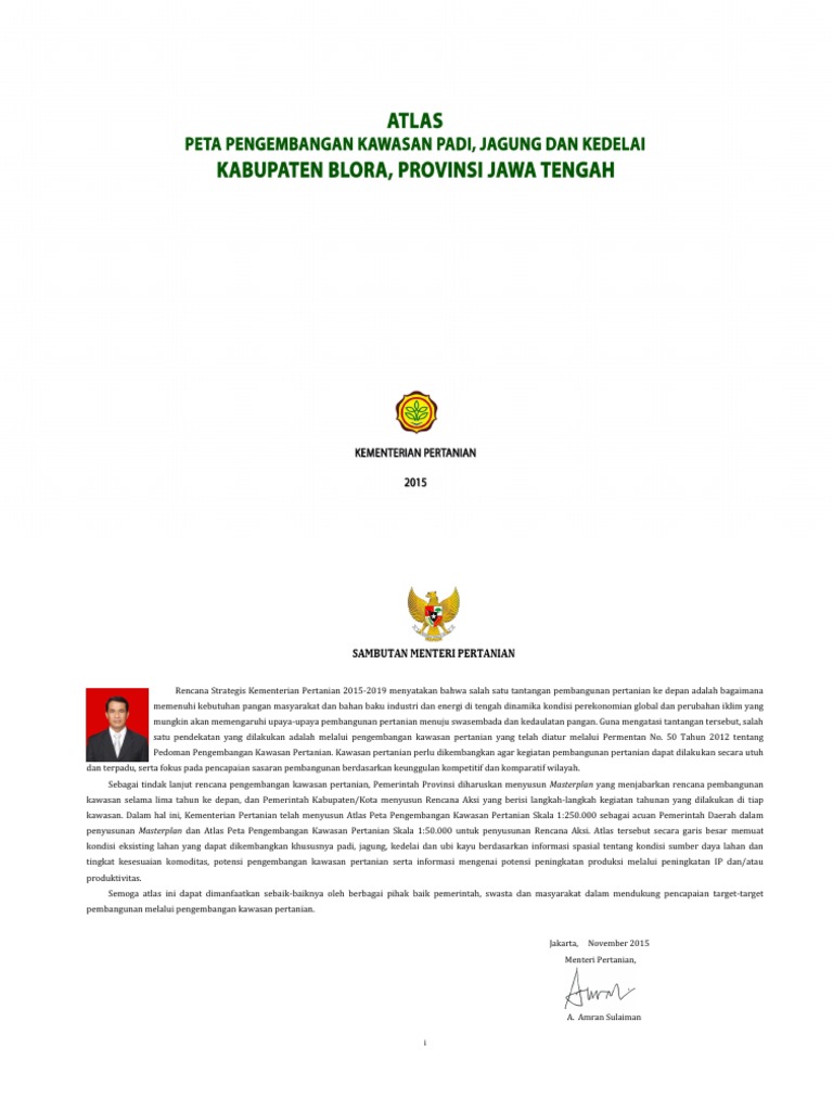 Atlas Peta Pengembangan Kawasan Padi Jagung Dan Kedelai Kabupaten Blora ...