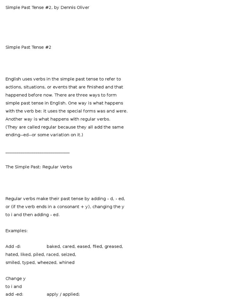 Simple Past Tense | PDF | Grammatical Tense | Syllable