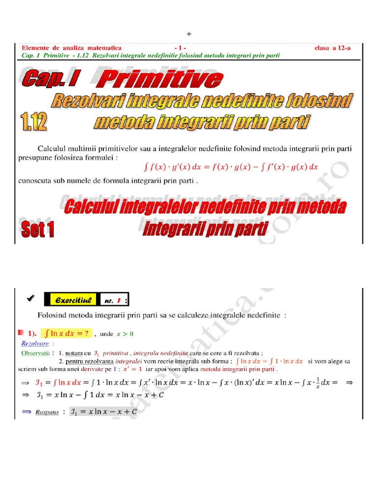 Integrale - Metoda Integrarii Prin Parti | PDF