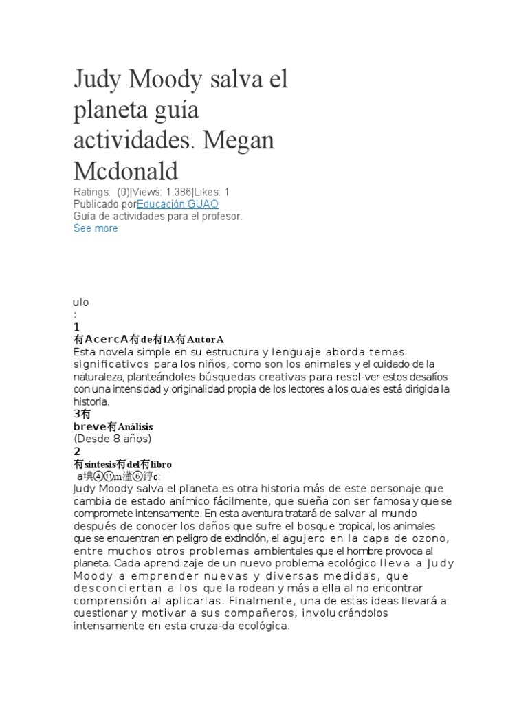Judy Moody Salva El Planeta Educacion Guau | PDF