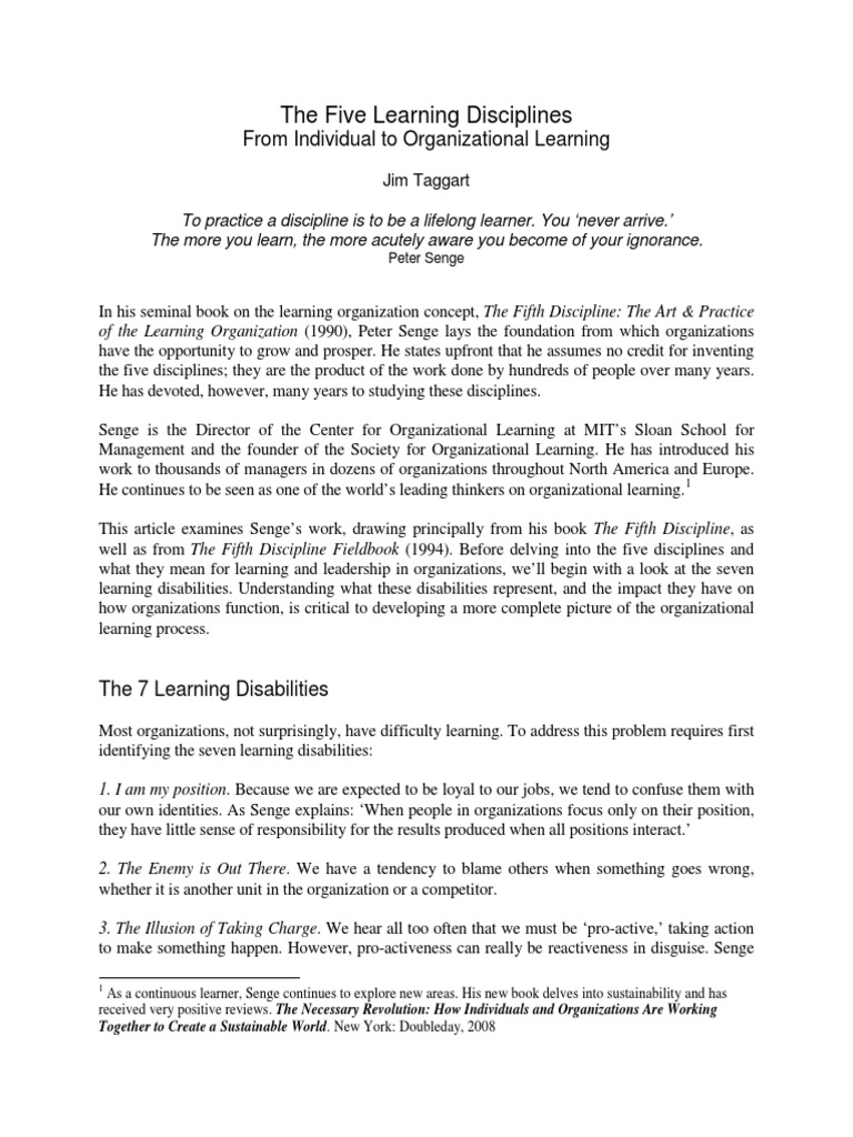 Summary-The-five-learning-disciplines by Peter Senge - From Individual ...