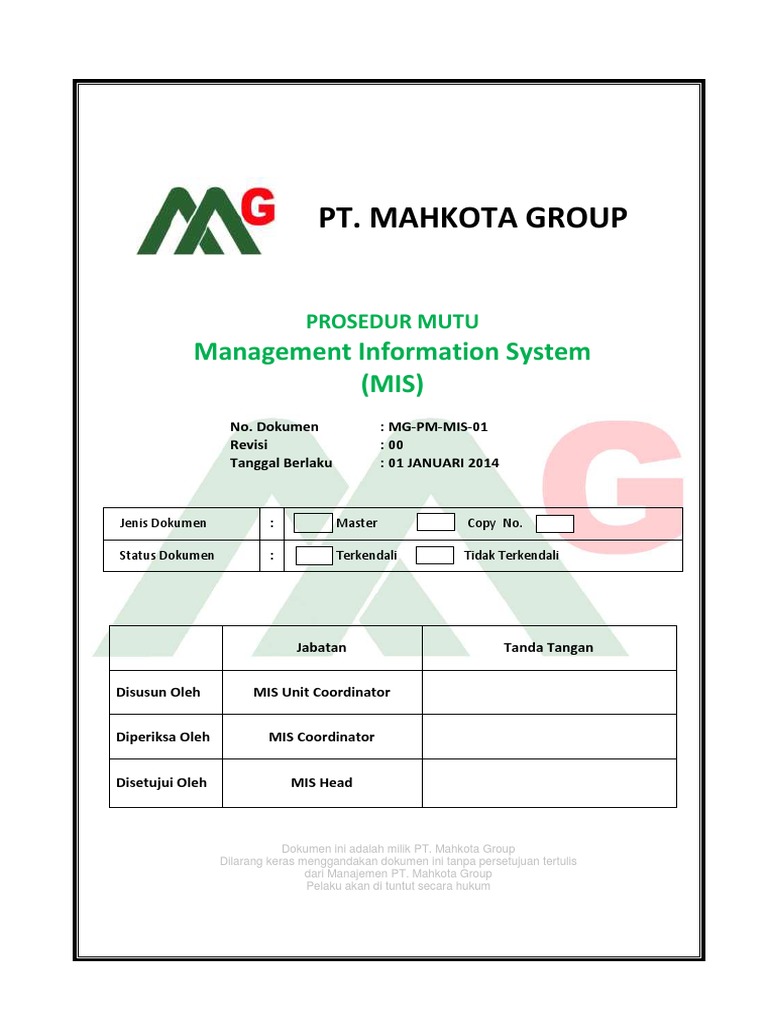 Prosedur Mutu MIS Mahkota Group | PDF