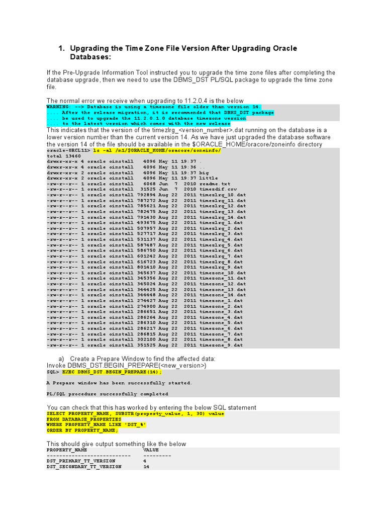 Upgrading The Time Zone File Version After Upgrading Oracle Databases Pdf Oracle Database