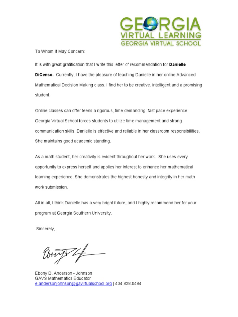Gavs Recommendation Letter-Danielle Dicenso | PDF