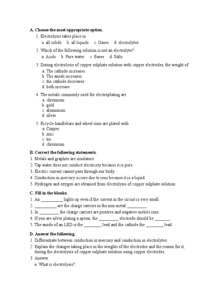 Electrolysis and Electroplating Quiz | PDF