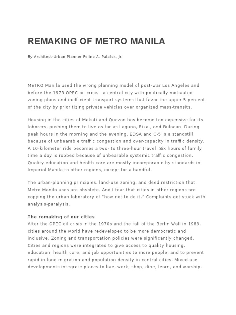 Remaking of Metro Manila - Palafox | PDF