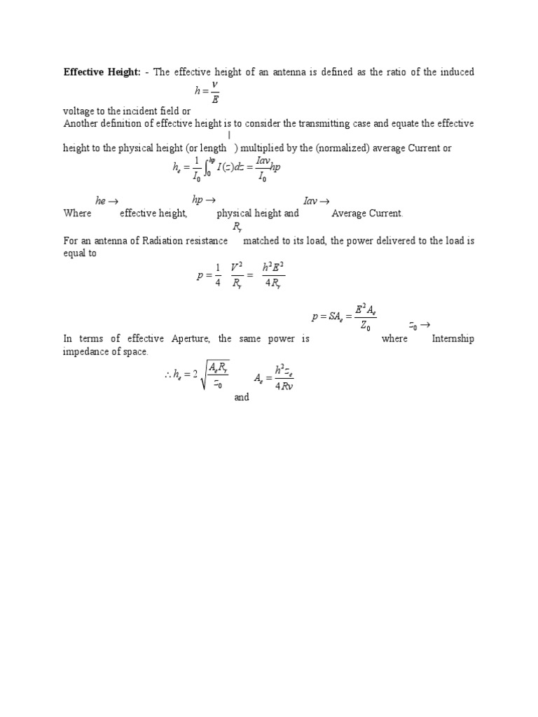 Effective Height: - The Effective Height of An Antenna Is Defined As ...