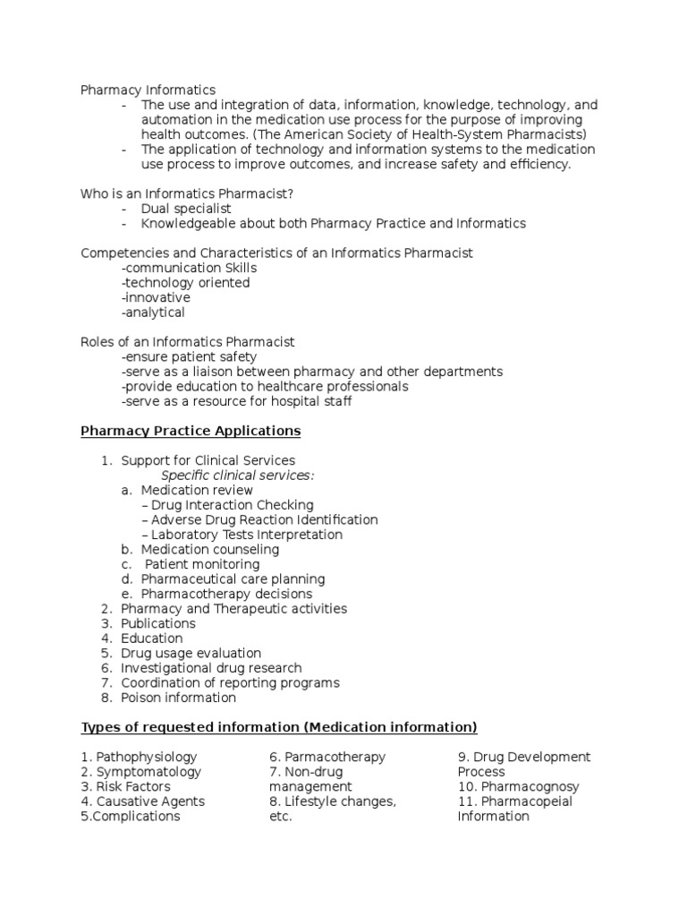 Pharmacy Informatics | PDF | Health Informatics | Pharmacy