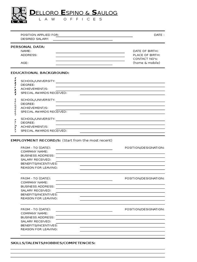 DESLaw Application For Employment | PDF | Business