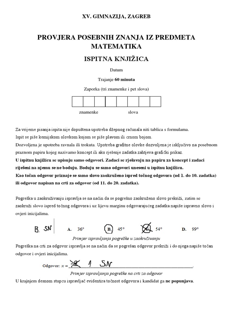 Uzorak Prijemnog Iz Matematike MIOC 2016 | PDF