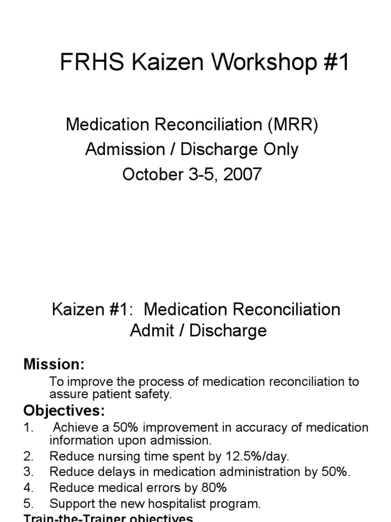 Kaizen Workshop: Medication Reconciliation | PDF | Patient Safety ...